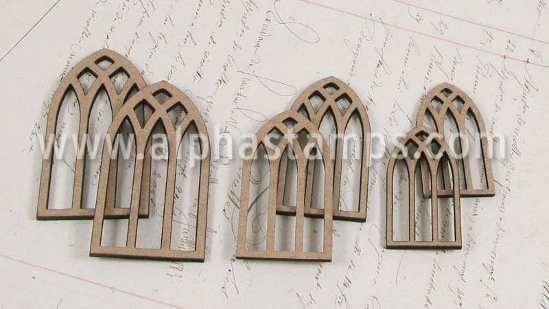 Set of 6 Gothic Windows with 3 Panes | Alpha Stamps