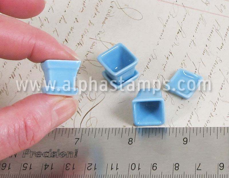 Blue Ceramic Square Planter and Base | Alpha Stamps