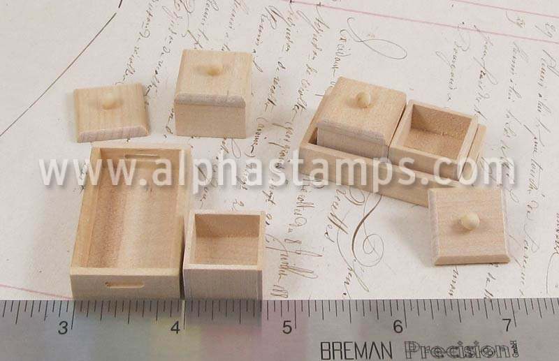 Square Wooden Boxes with Lids in Tray | Alpha Stamps