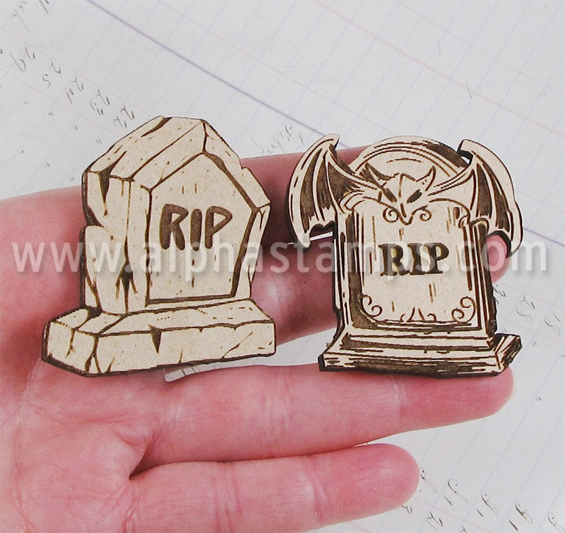 Etched RIP Tombstone - Bat* | Alpha Stamps