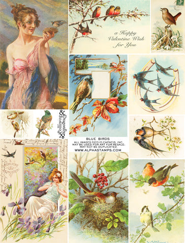 Blue Birds Collage Sheet | Alpha Stamps