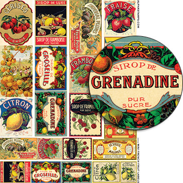 Mini French Fruit Labels Collage Sheet | Alpha Stamps