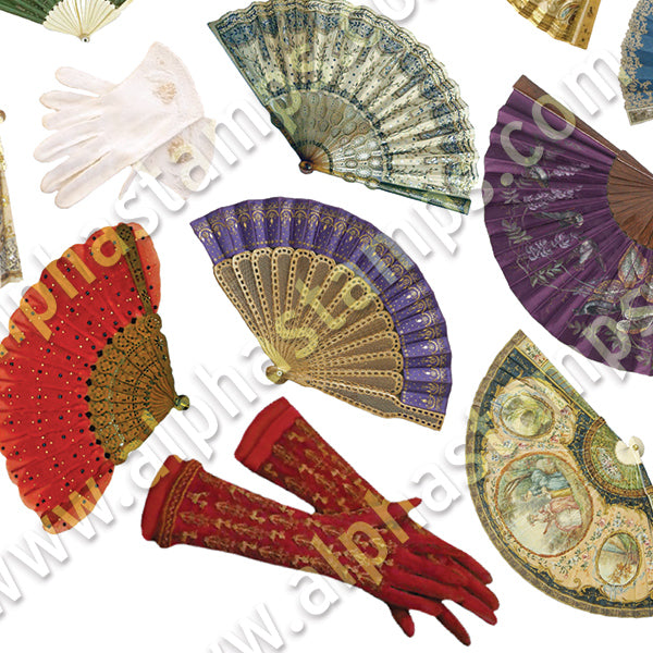 Miniature Fans & Gloves Collage Sheet | Alpha Stamps