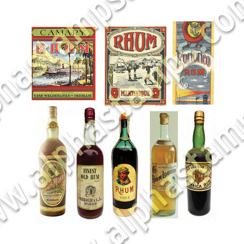 Rum Bottles, Labels & Posters Collage Sheet | Alpha Stamps