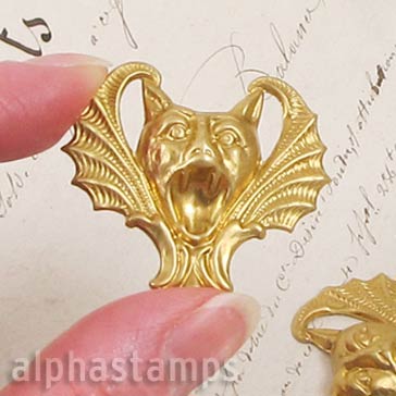 Antique Silver Gothic Bat or Gargoyle | Alpha Stamps